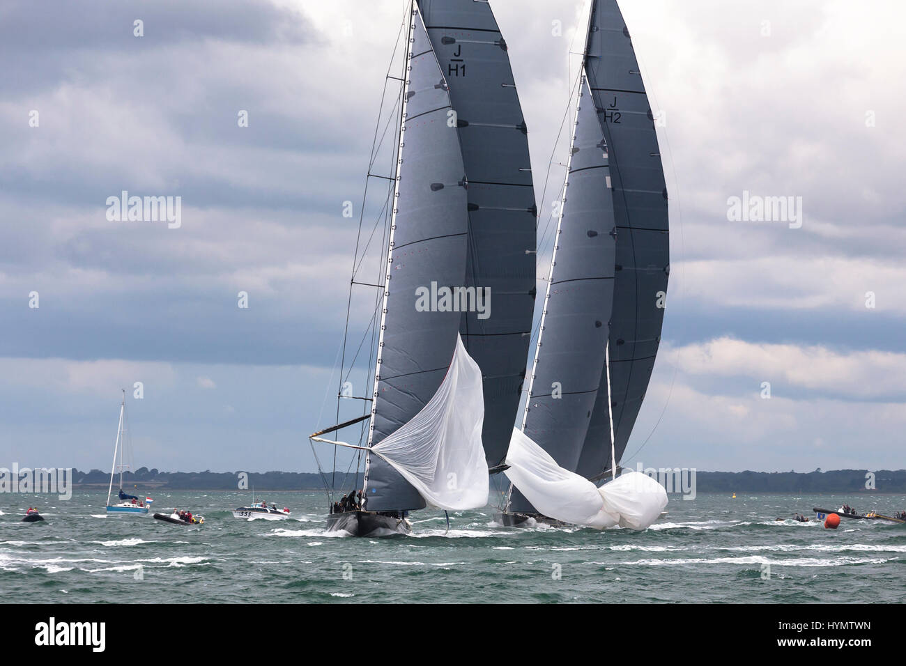 Classic J Class yachts "Lionheart" (H1) and "Rainbow" (H2) rounding the ...