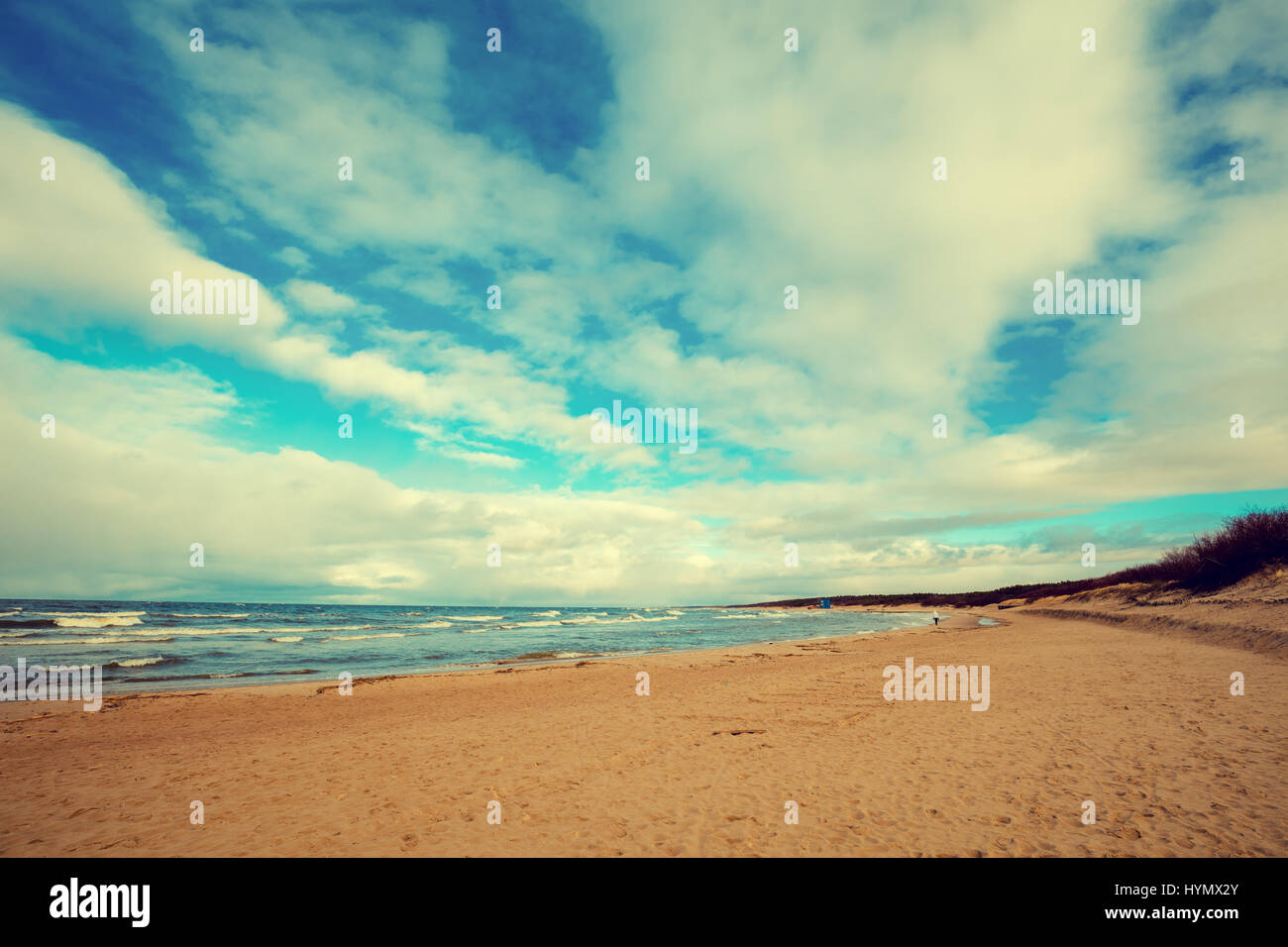 Sea shore. Deserted beach. Marine landscape with blue ocean and ...