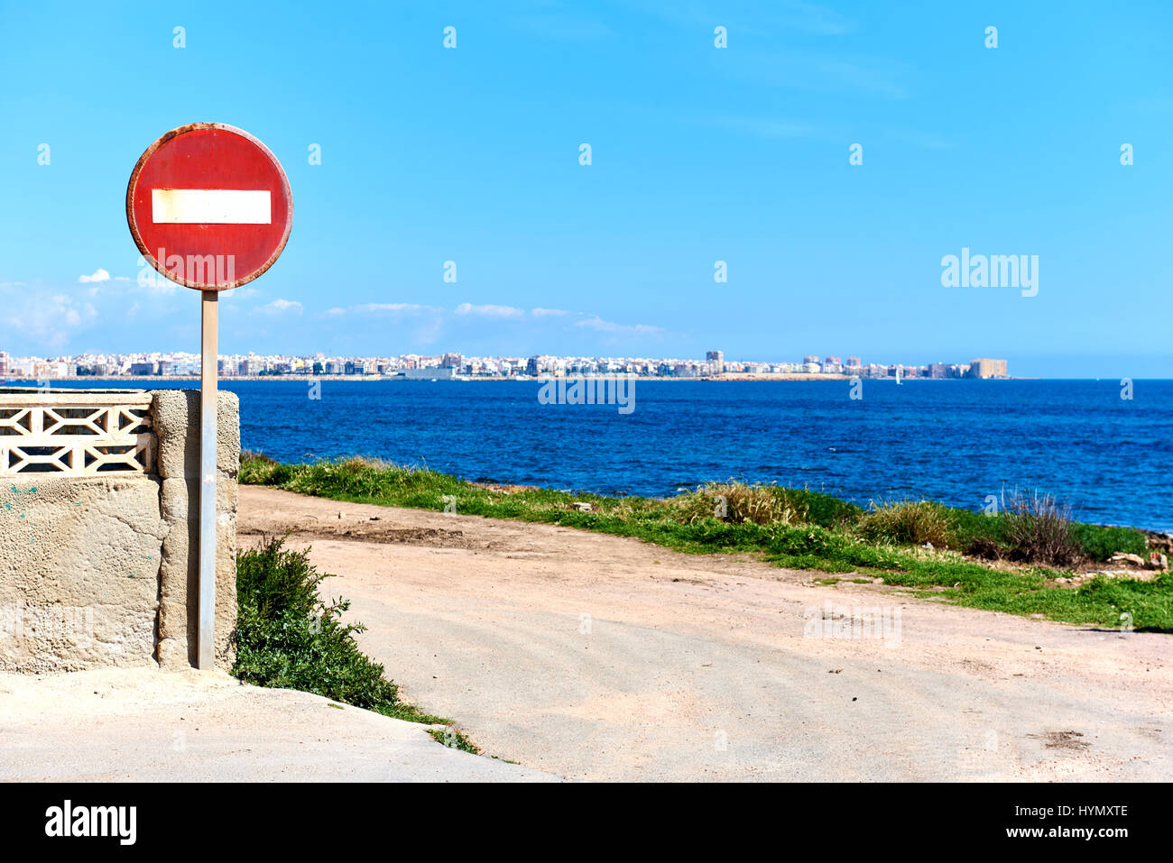 No Entry road sign, on the coast of Torrevieja. Costa Blanca. Spain ...