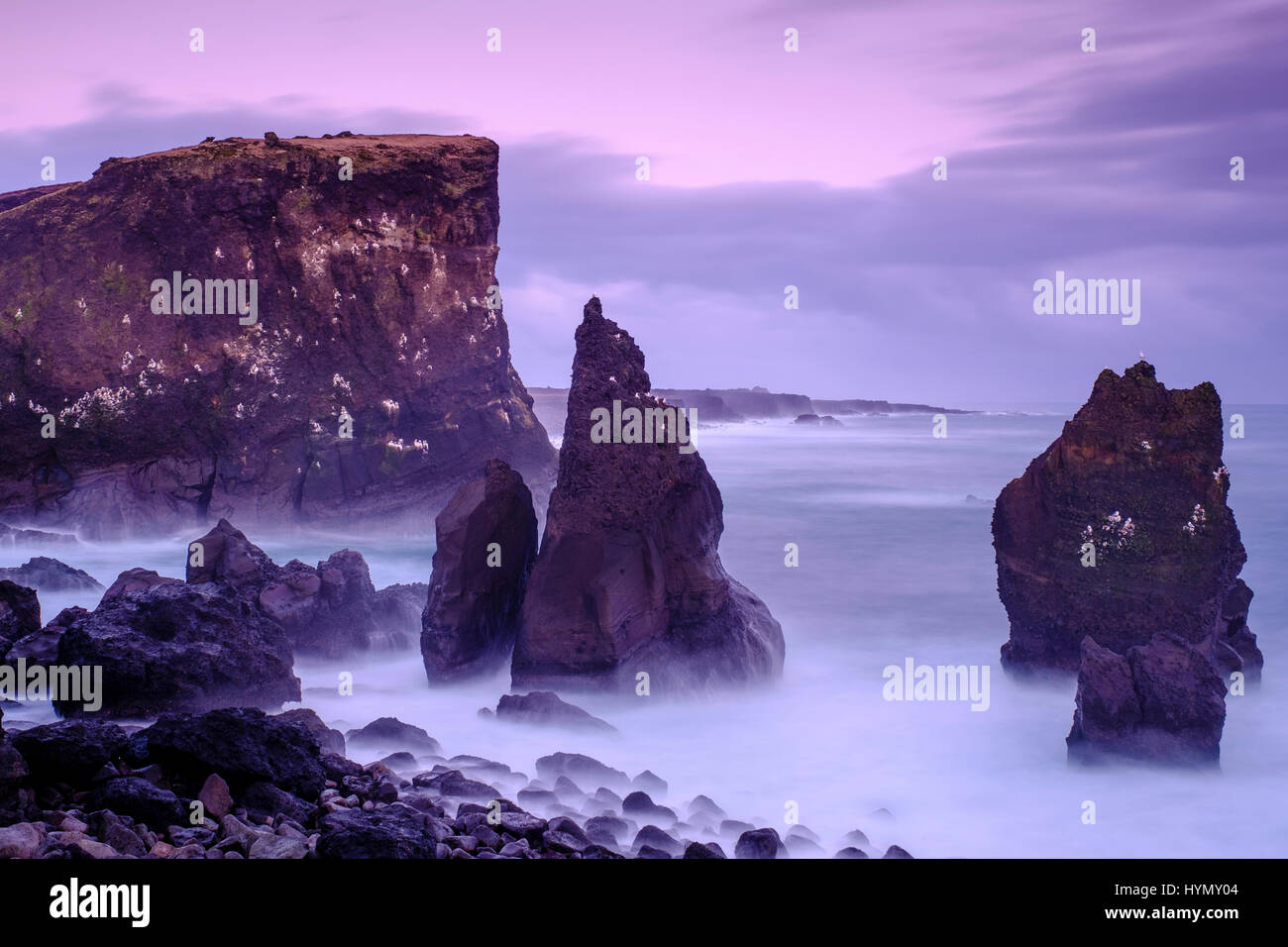 Rugged rock needles near Reykjanestá, Reykjanes, Iceland Stock Photo ...