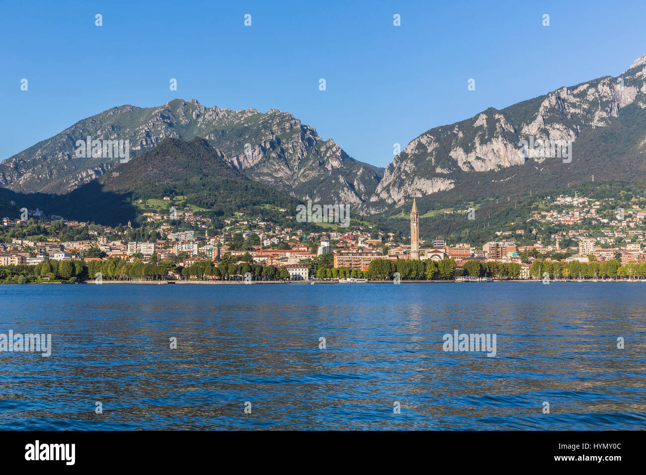 View of Lecco on Lake Como, Monte Resegone at back, Malgrate, Lecco province, Lombardy, Italy ...