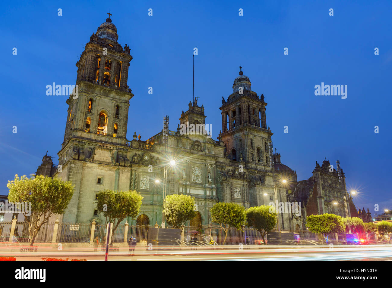 Night view of the historical Mexico City Metropolitan Cathedral of ...