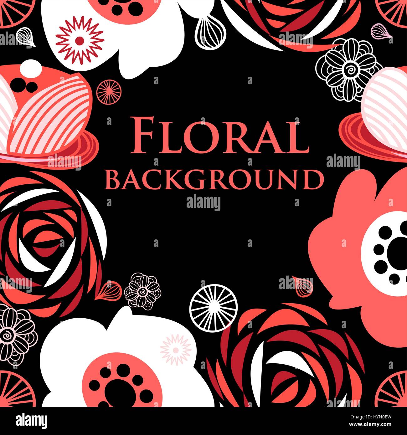 Beautiful background with blooming graphic flowers on a dark Stock ...