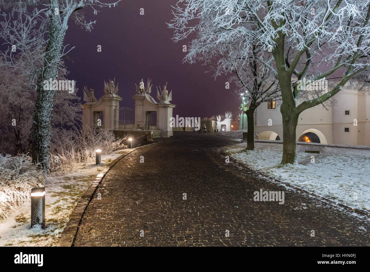 Bratislava Castle in a snowy winter night Stock Photo - Alamy