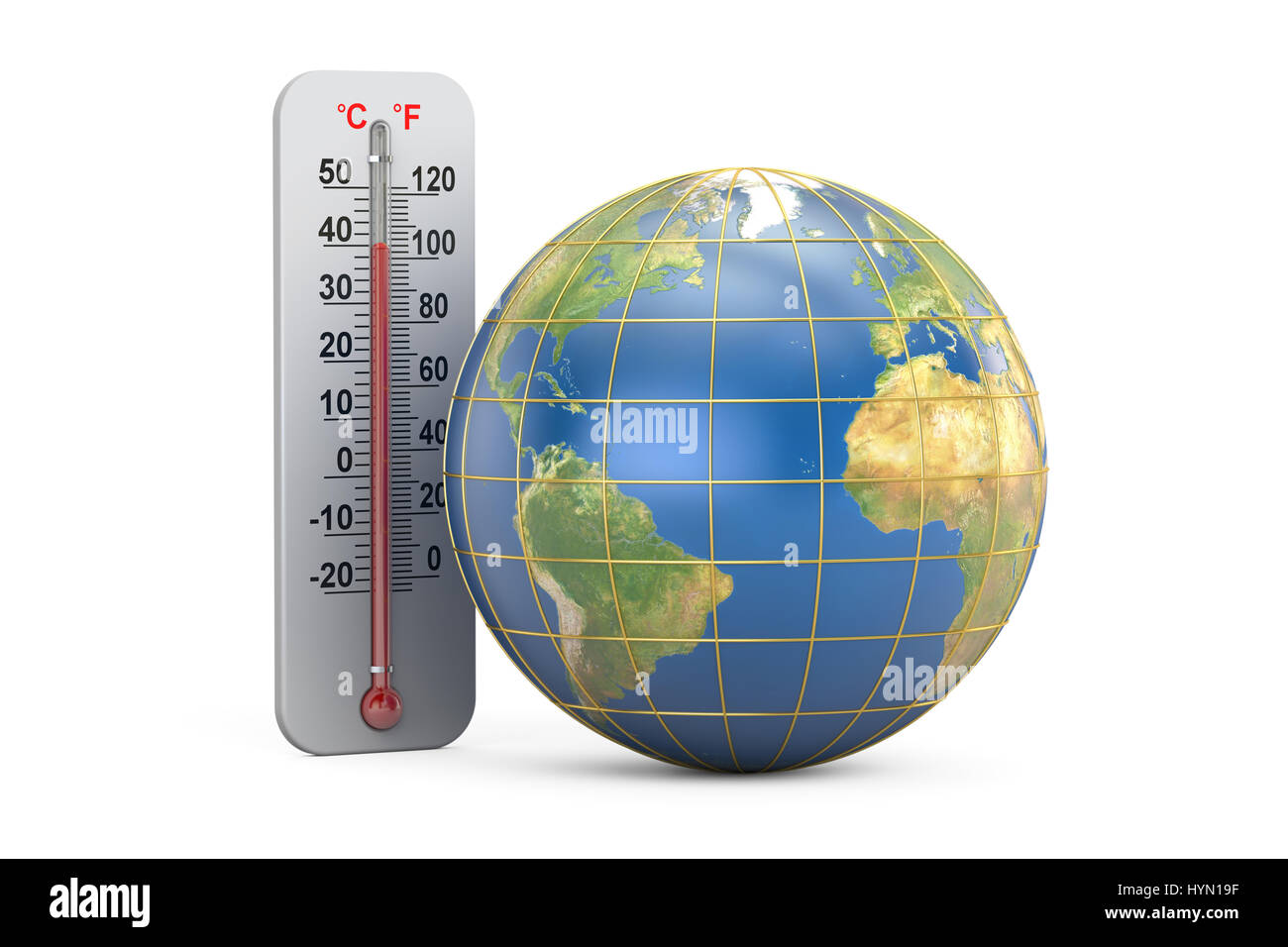 Thermometer with Earth globe, 3D rendering isolated on white background ...