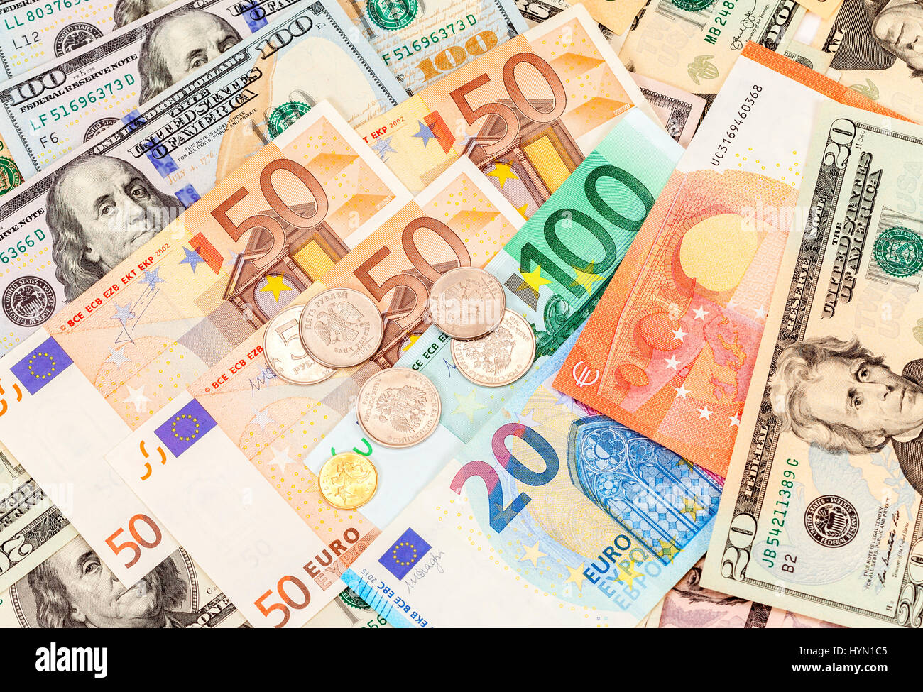 Ruble banknote and dollar banknote and euro banknote hi-res stock ...