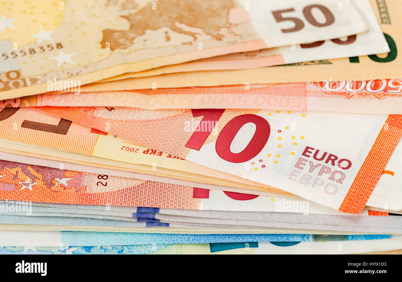 Different Euro banknotes close up as background Stock Photo - Alamy