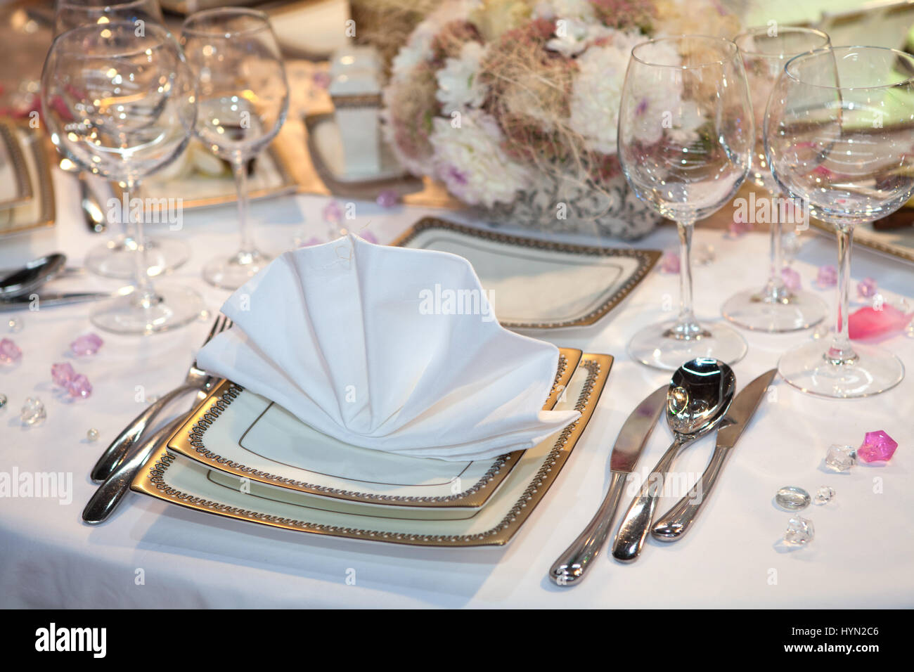 Table set for a wedding dinner Stock Photo - Alamy