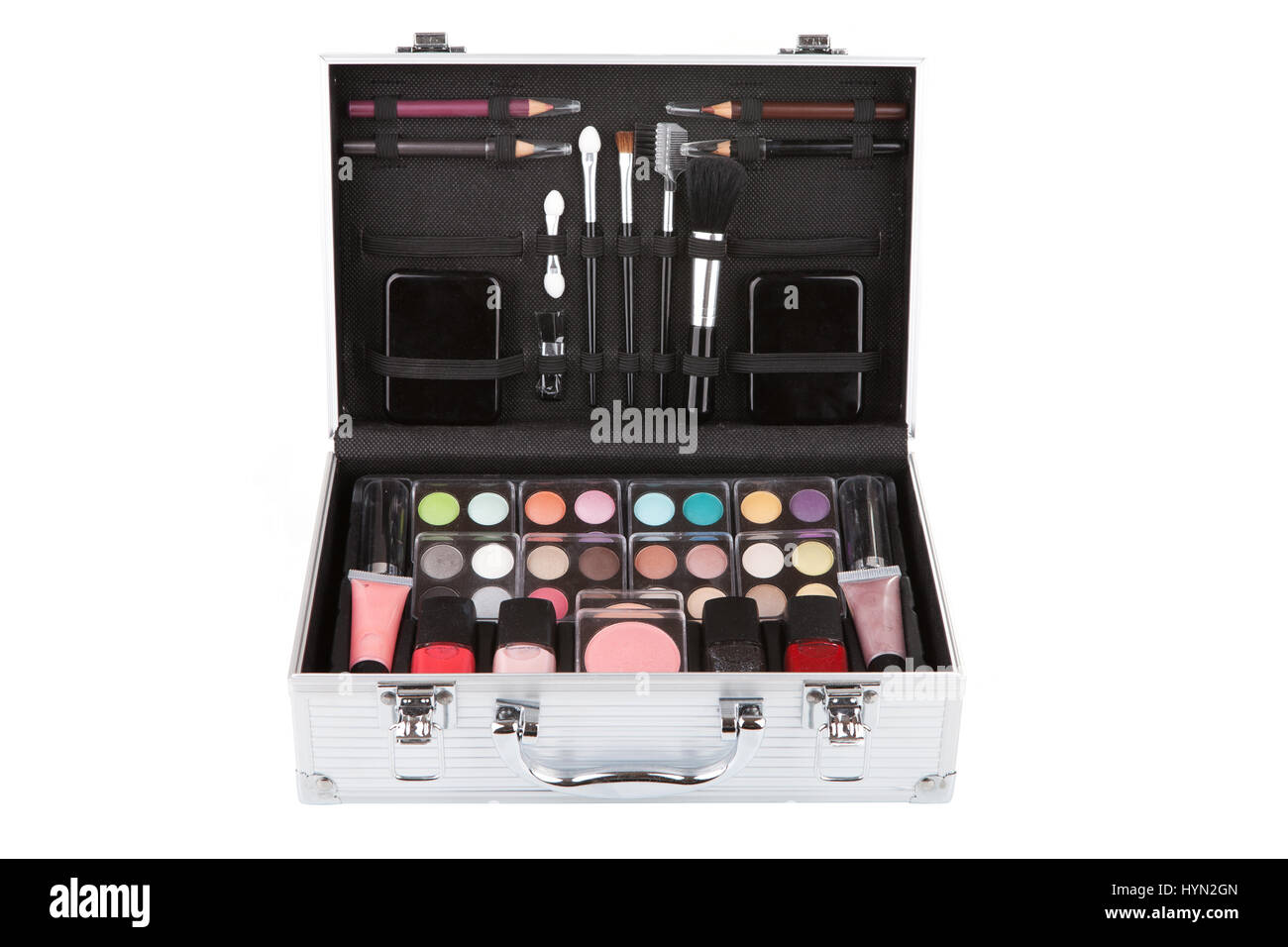 Opened aluminum make up case isolated on white background Stock Photo ...