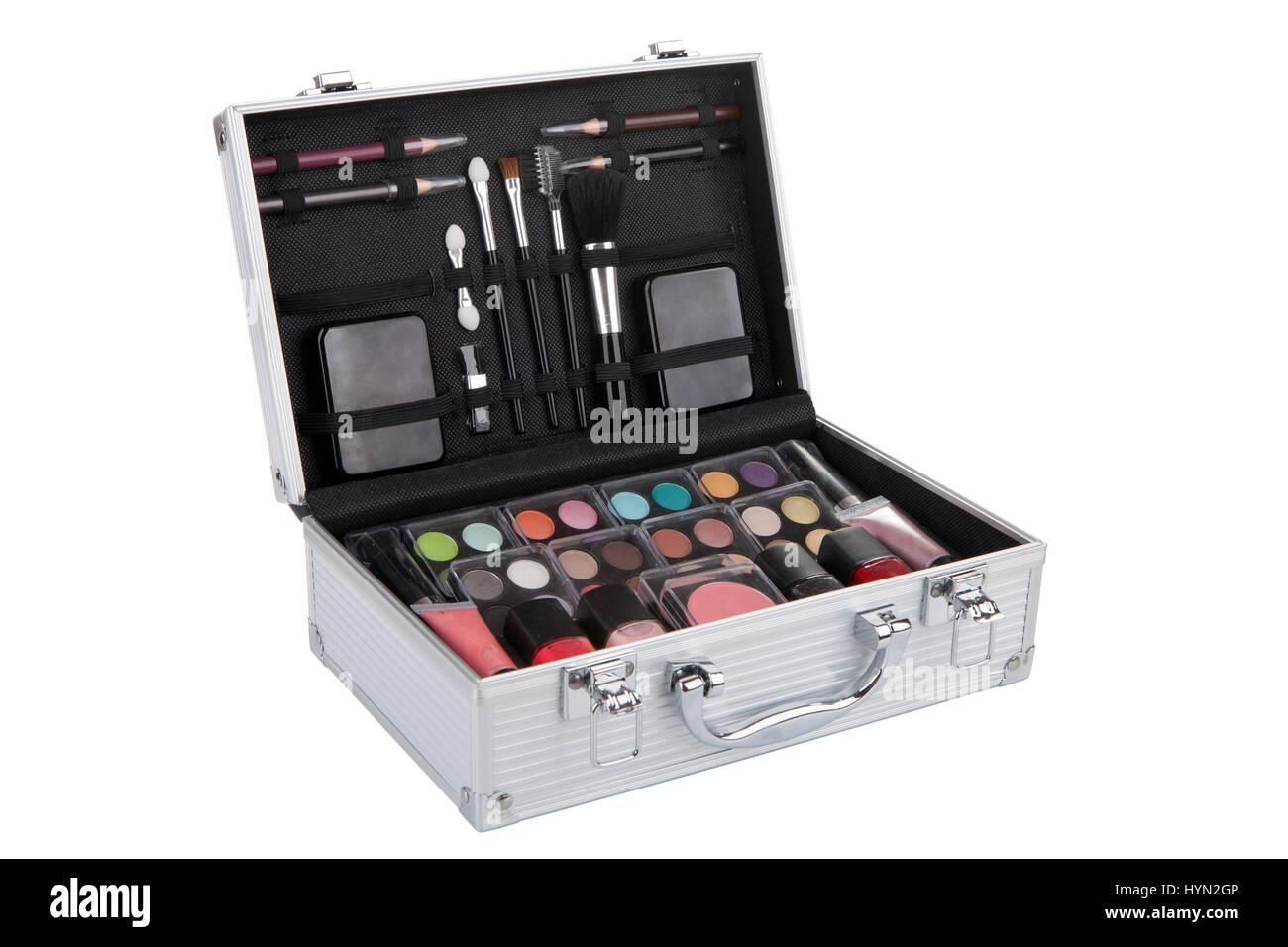 Opened aluminum make up case isolated on white background Stock Photo ...