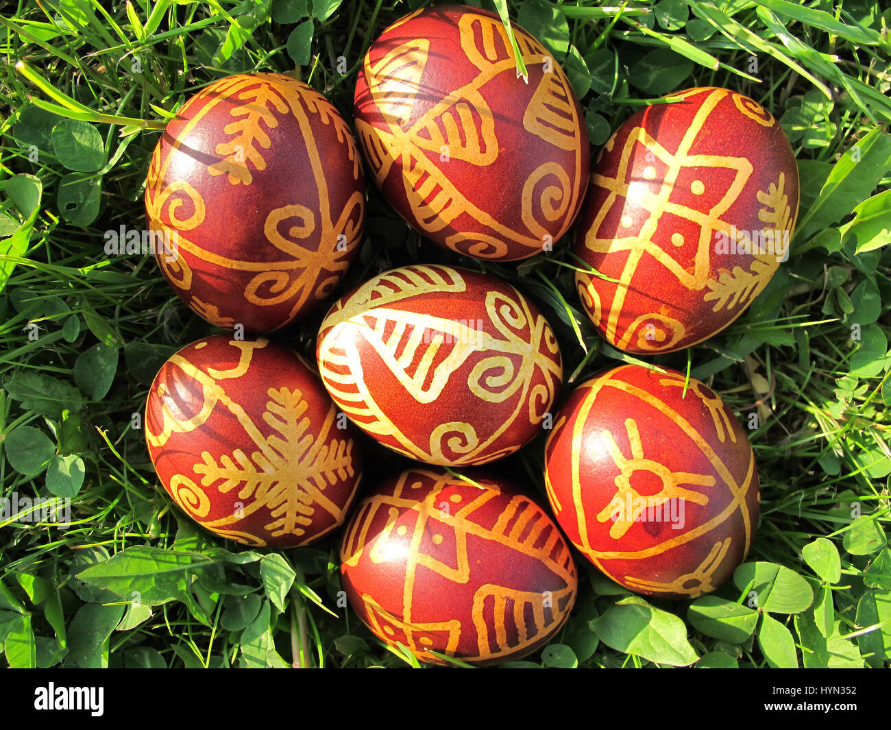 Croatian traditional easter eggs on green grass Stock Photo - Alamy