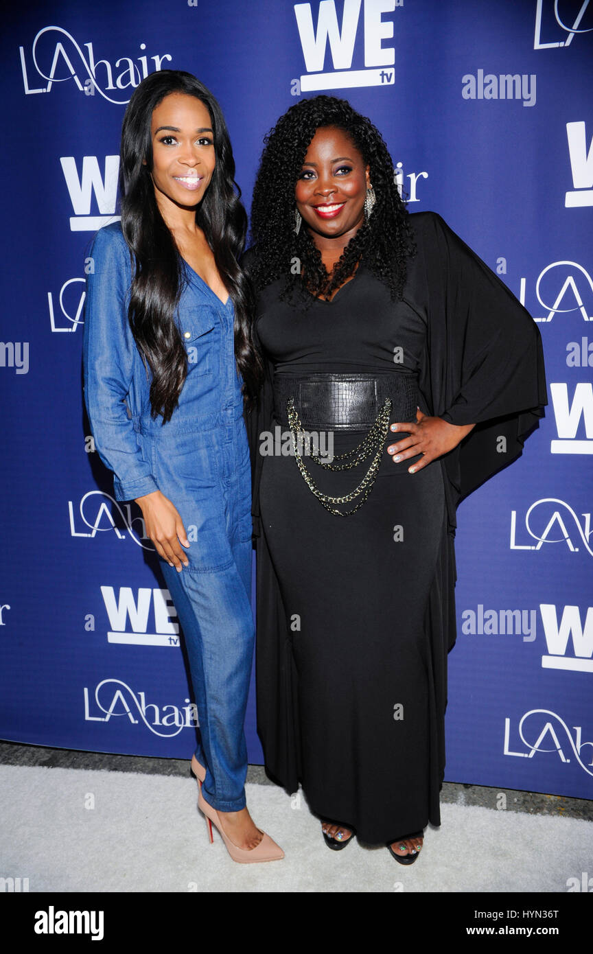 Singer Michelle Williams and Kim Kimble (r) attend the LA Hair premiere ...