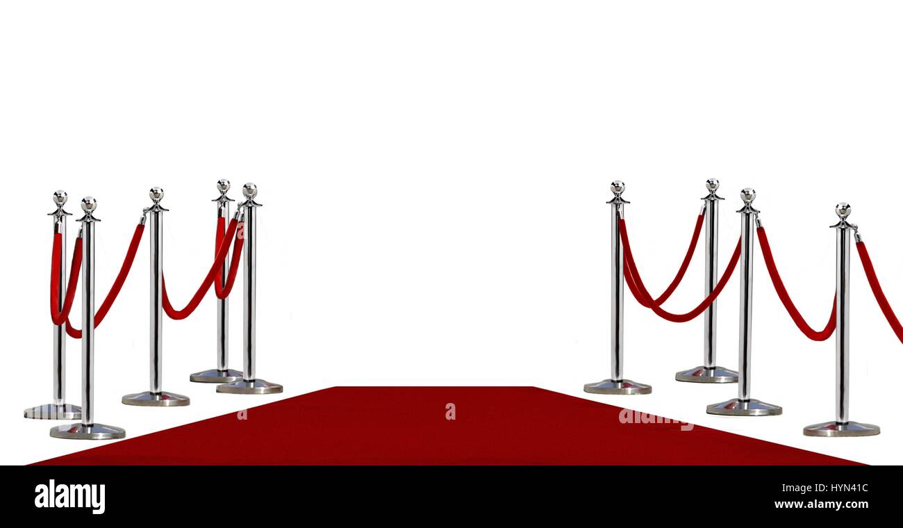 Pole barricade and red carpet on white background Stock Photo - Alamy