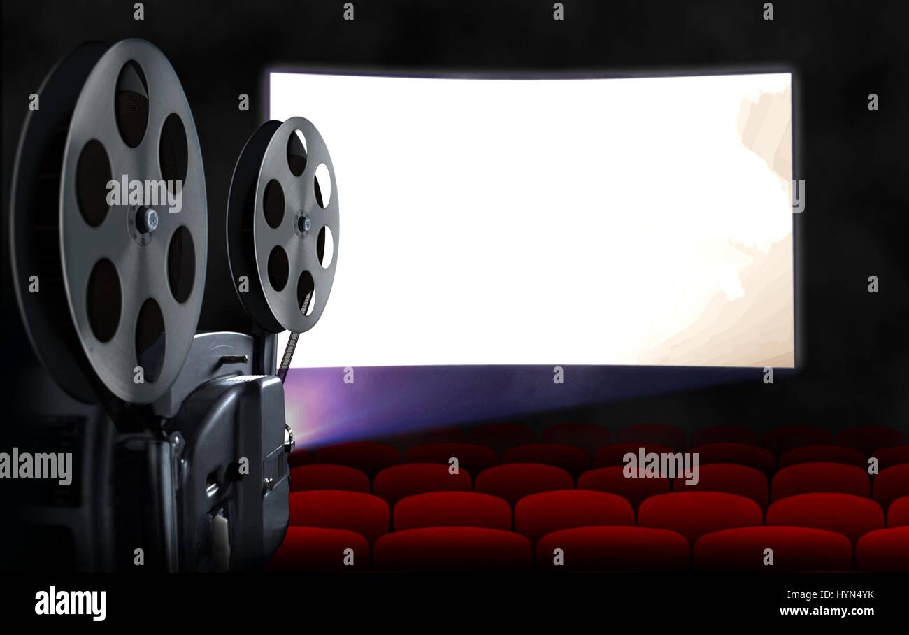 Blank cinema screen with empty seats and projector Stock Photo, Royalty ...