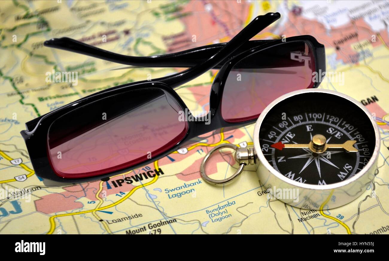 glasses on map Stock Photo - Alamy