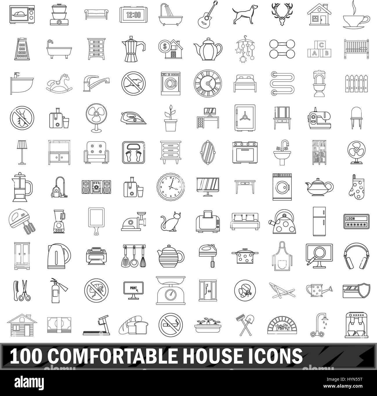 100 comfortable house icons set, outline style Stock Vector Image & Art ...