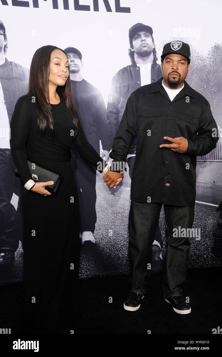 Rapper Ice Cube (r) and Kimberly Woodruff attend the Straight Outta ...