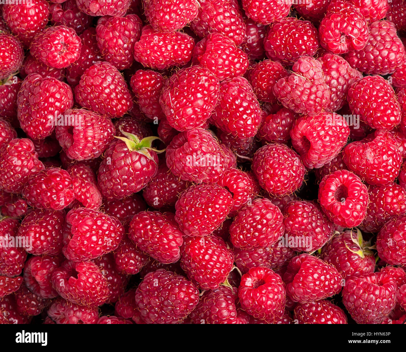Many sweet fresh raspberry fruit closeup view background Stock Photo ...