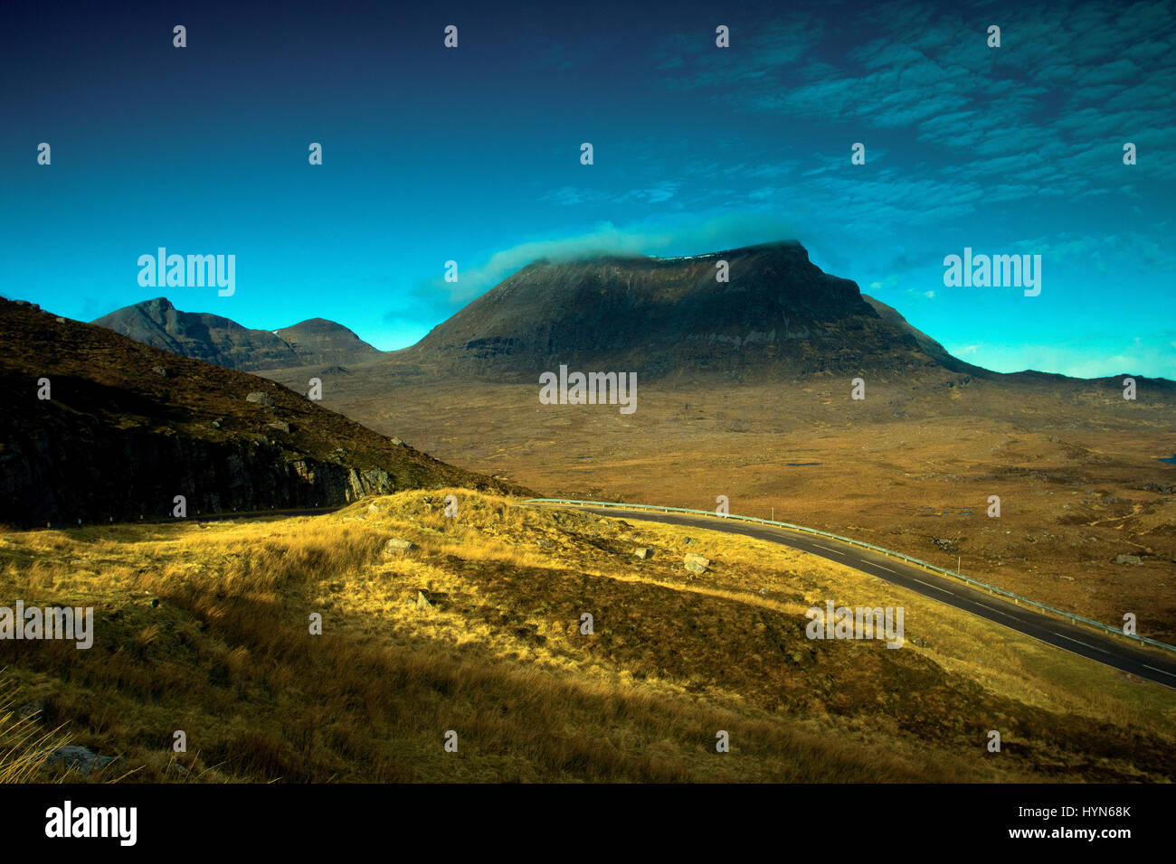 Quinag from the North Coast 500 near Kylesku, Sutherland, Northwest ...