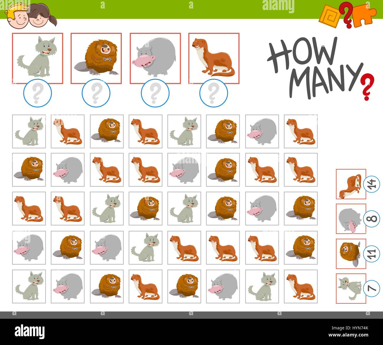 Cartoon Illustration of Educational Counting Game for Children with ...