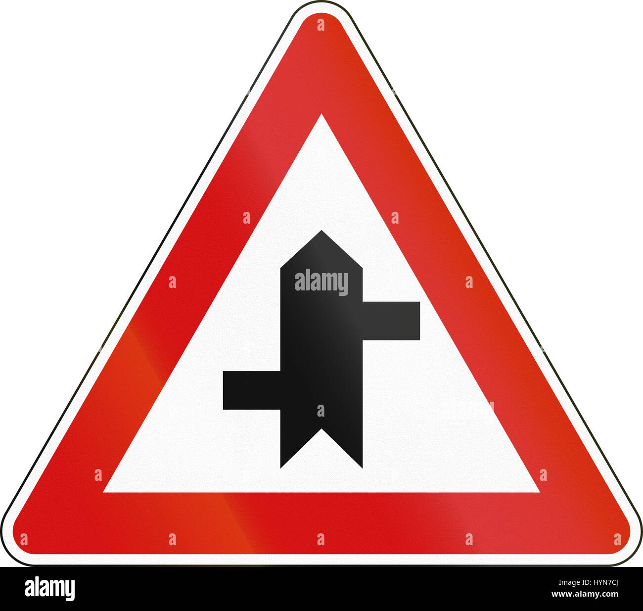 Road sign used in Malta - Offset intersection with priority Stock Photo ...