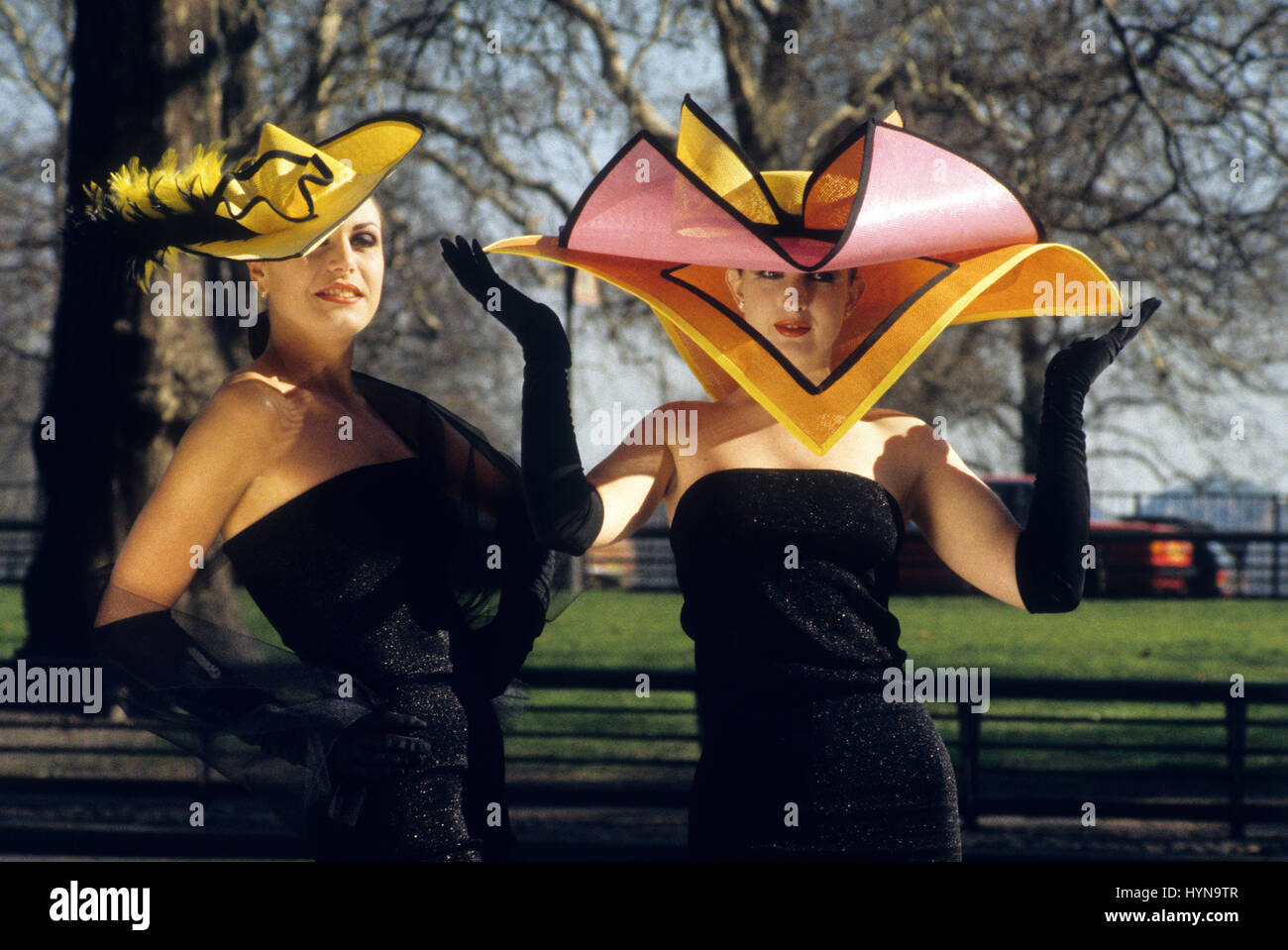Hats by English milliner David Shilling modelled in London 2nd March ...
