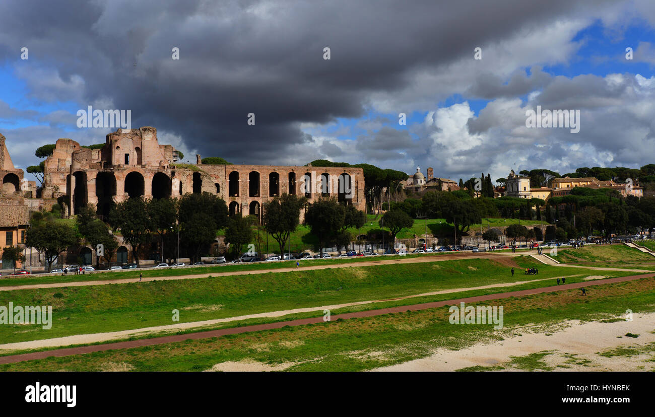 Ancient ruins of Circus Maximus and Palatine Hill Imperial Palace with ...
