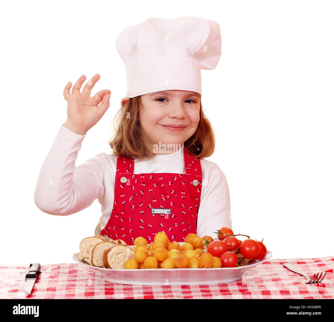 little girl cook with ok hand sign and gourmet food Stock Photo - Alamy