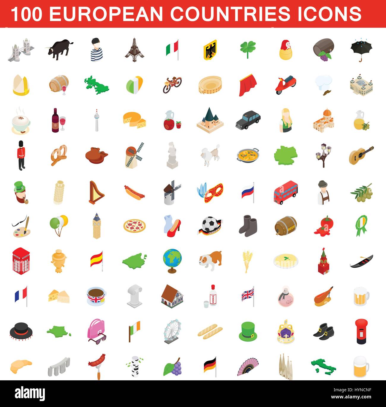 100 european countries icons set hi-res stock photography and images ...