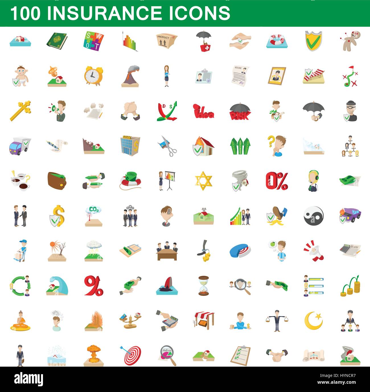 100 insurance icons set, cartoon style Stock Vector Image & Art - Alamy