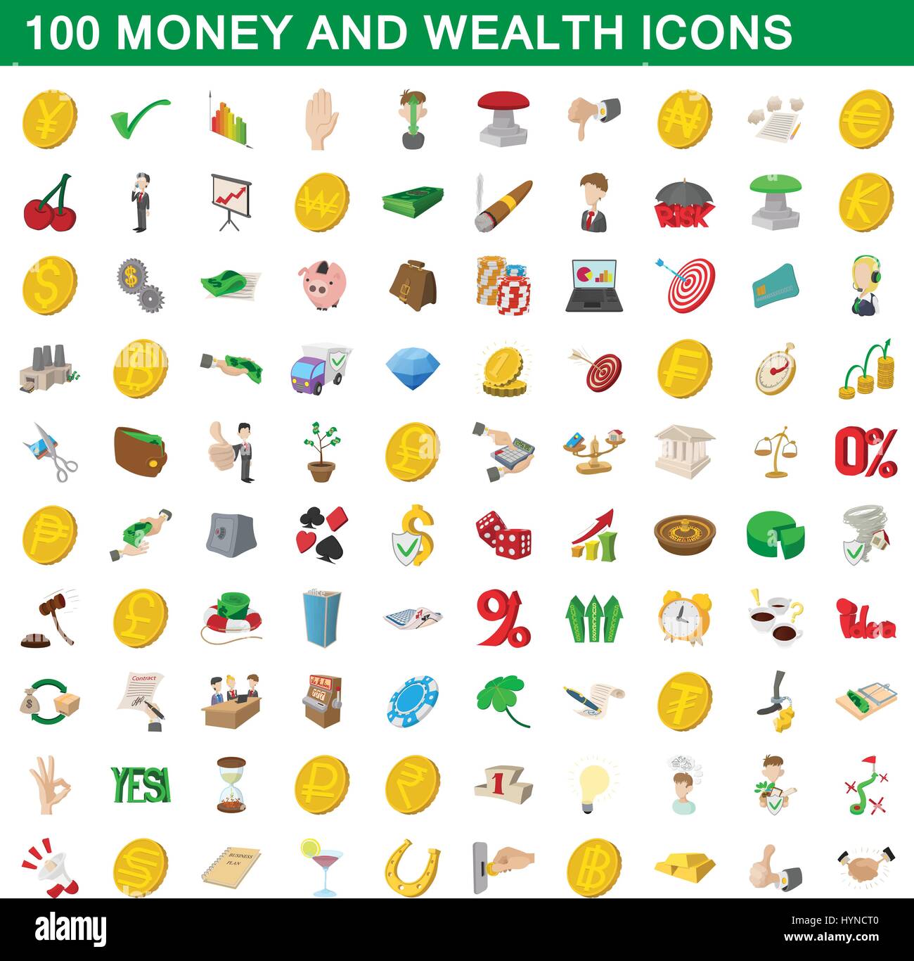 100 Money And Wealth Icons Set Cartoon Style Stock Vector Image And Art
