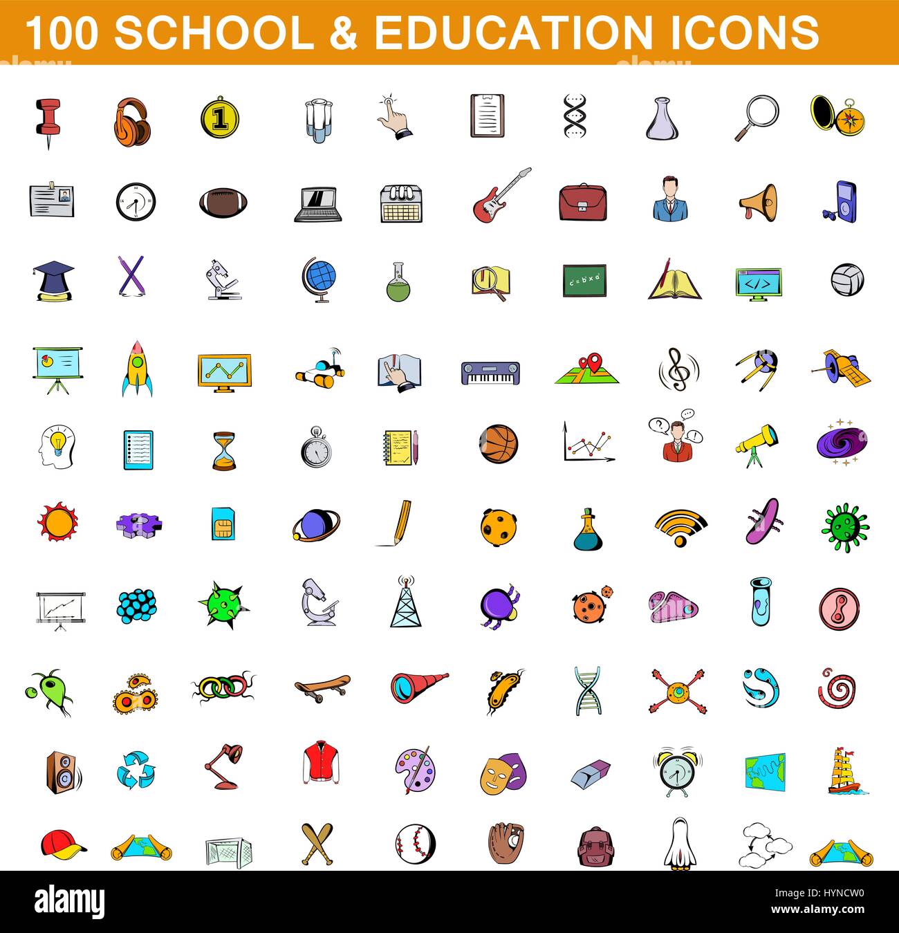 100 school and education icons set, cartoon style Stock Vector Image ...