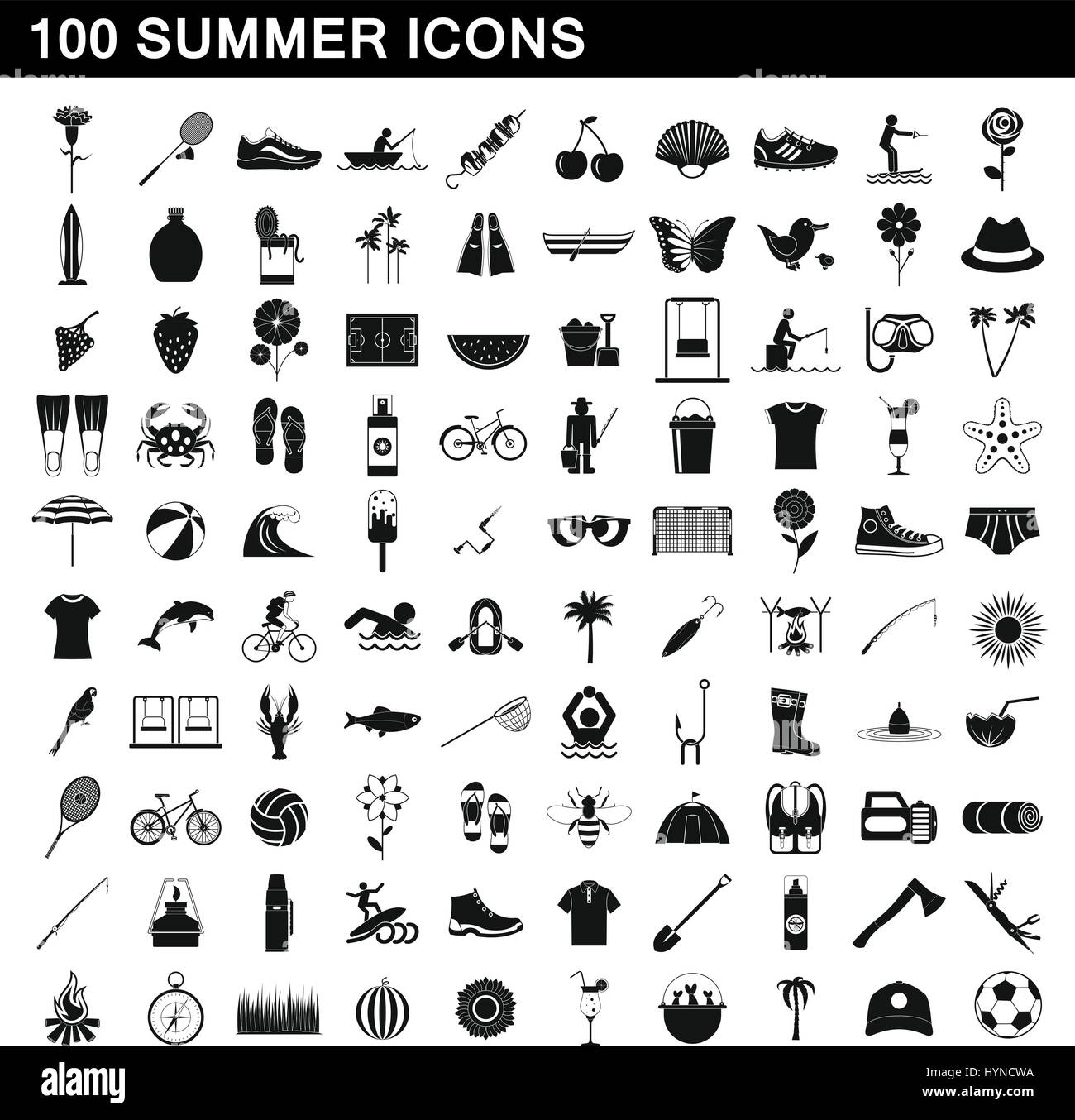 100 vacation icons set Black and White Stock Photos & Images - Alamy