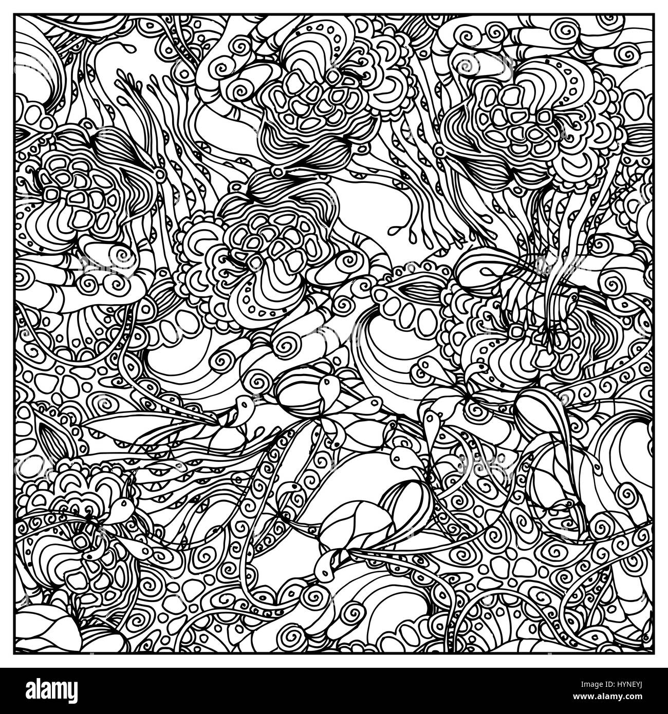 Black vector mono color illustration. Adult Coloring book page design ...