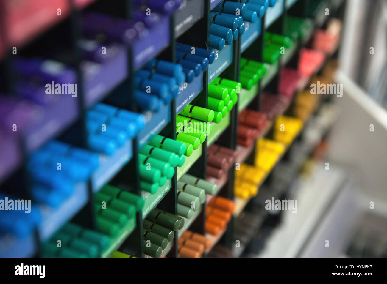 Multicolored drawing materials stored in a store Stock Photo - Alamy