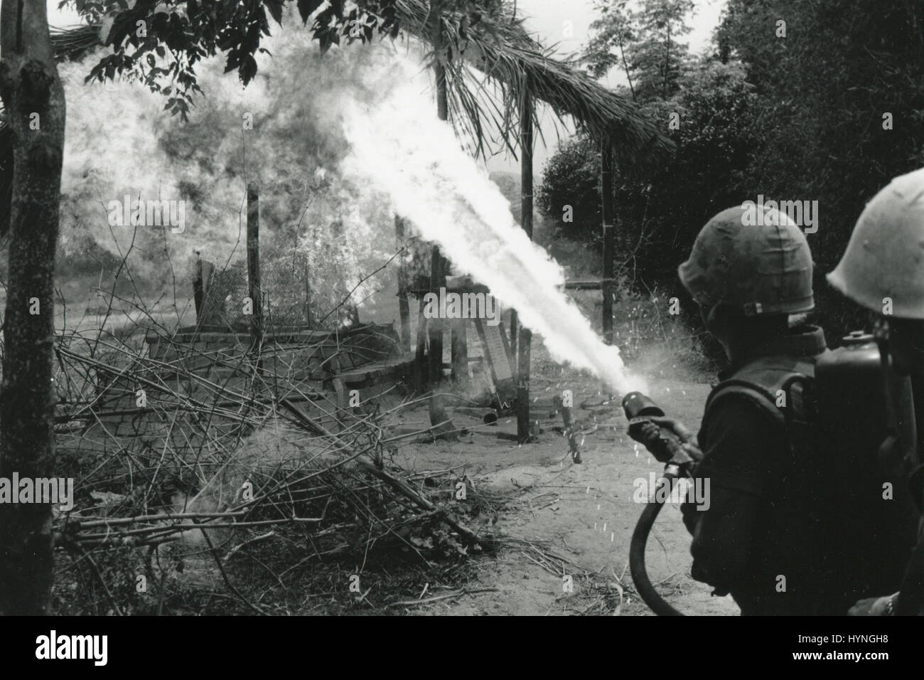 Marines using a flamethrower to destroy a structure during Operation ...