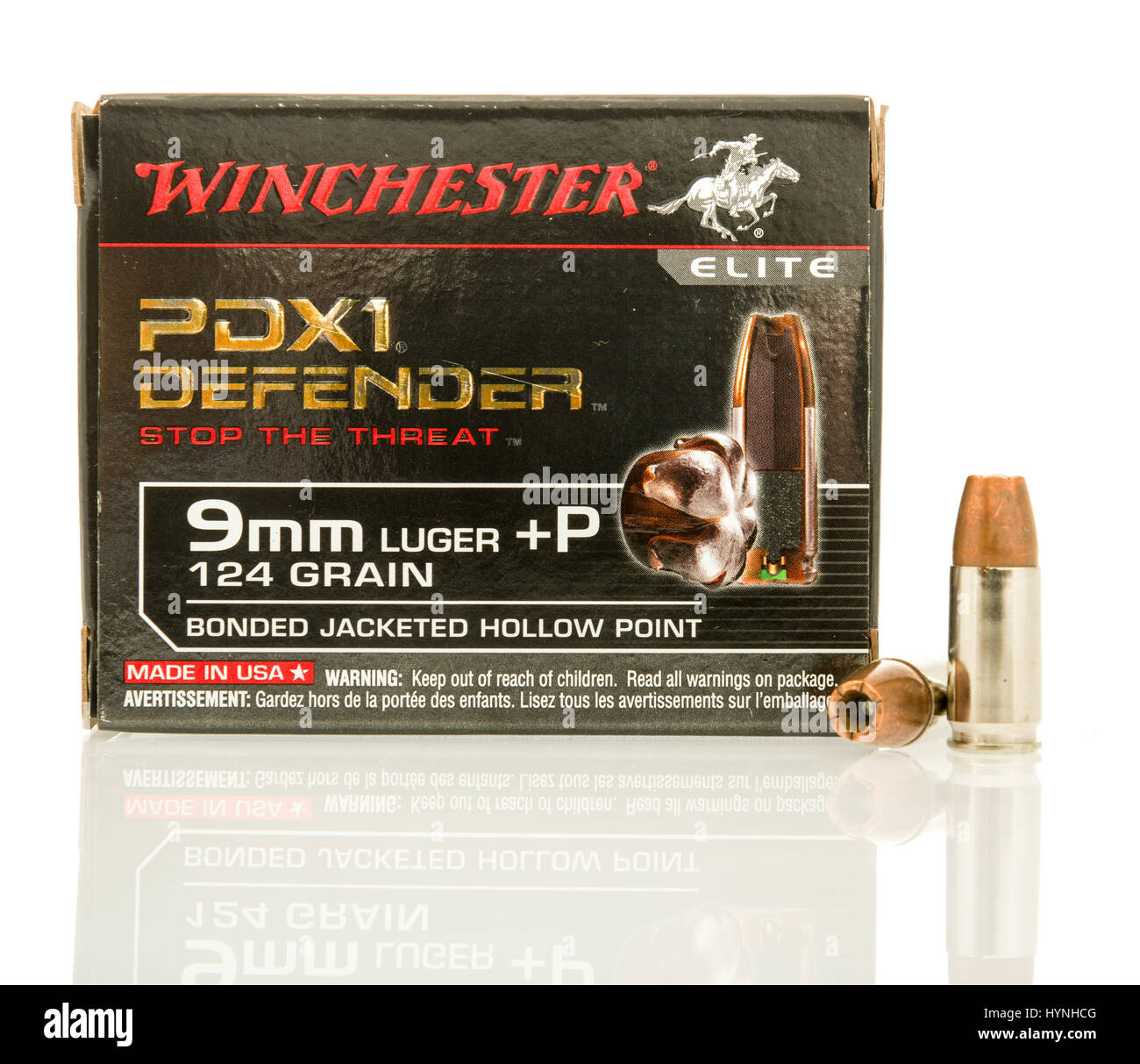 Winneconne, WI - 5 April 2017: A box of Winchester PDX1 Defender 9mm ...