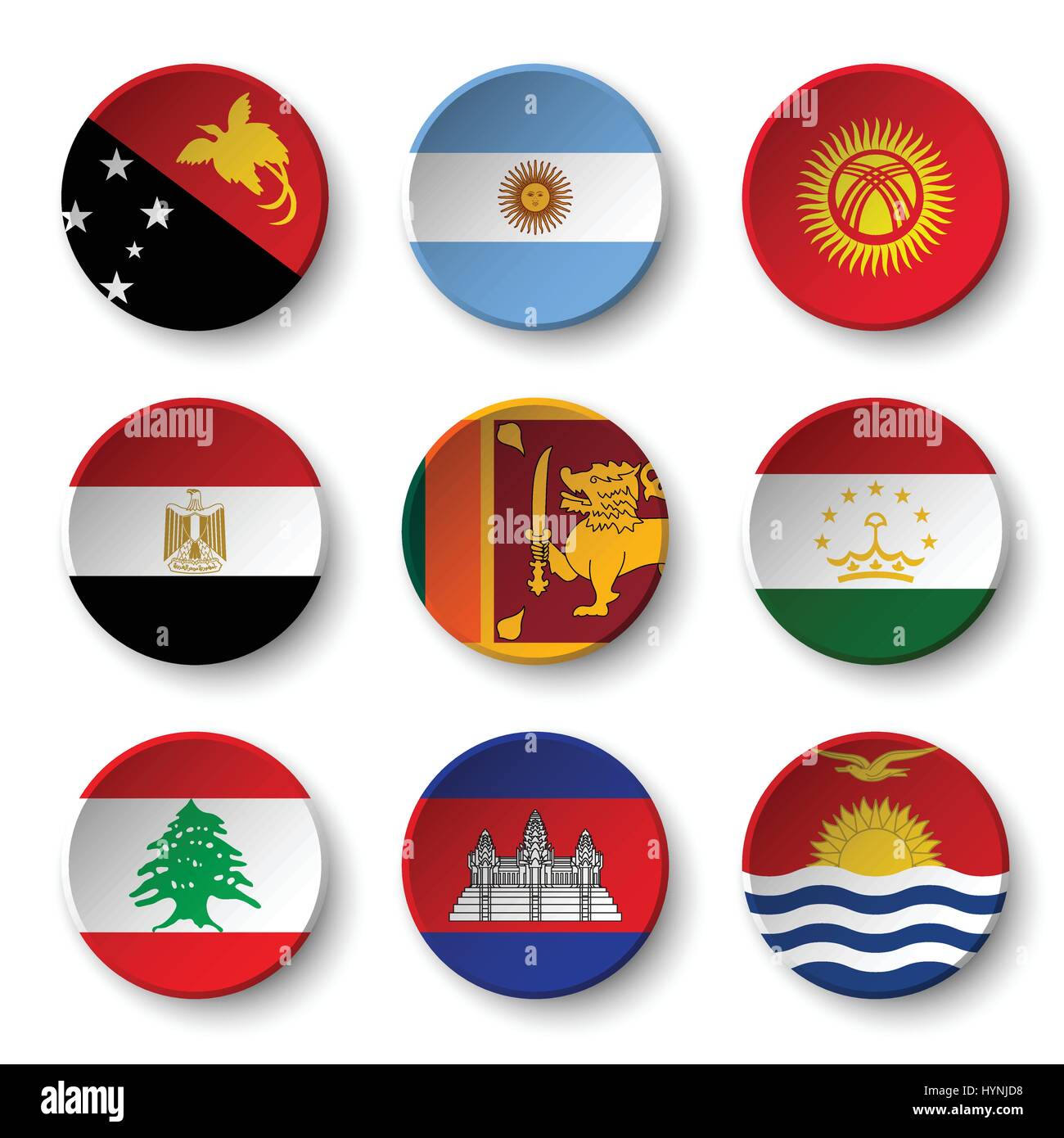 Set of world flags round badges ( Papua New Guinea . Argentina ...