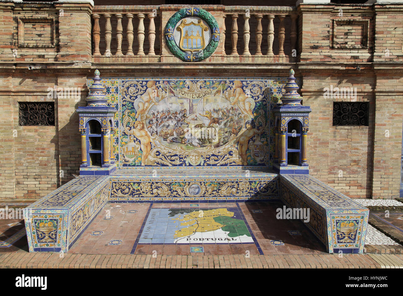 Ceramic Azulejos tiled provincial Bench or Alcove of Pontevedra on the ...