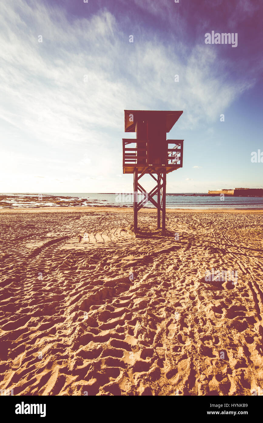 Lifeguard baywatch tower on the sandy beach, filtered effect Stock ...