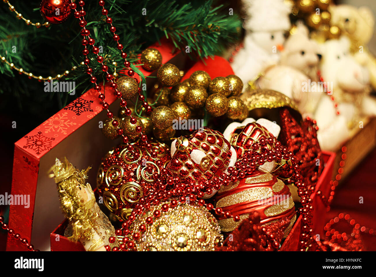 New Year tree decorations glasses Stock Photo - Alamy
