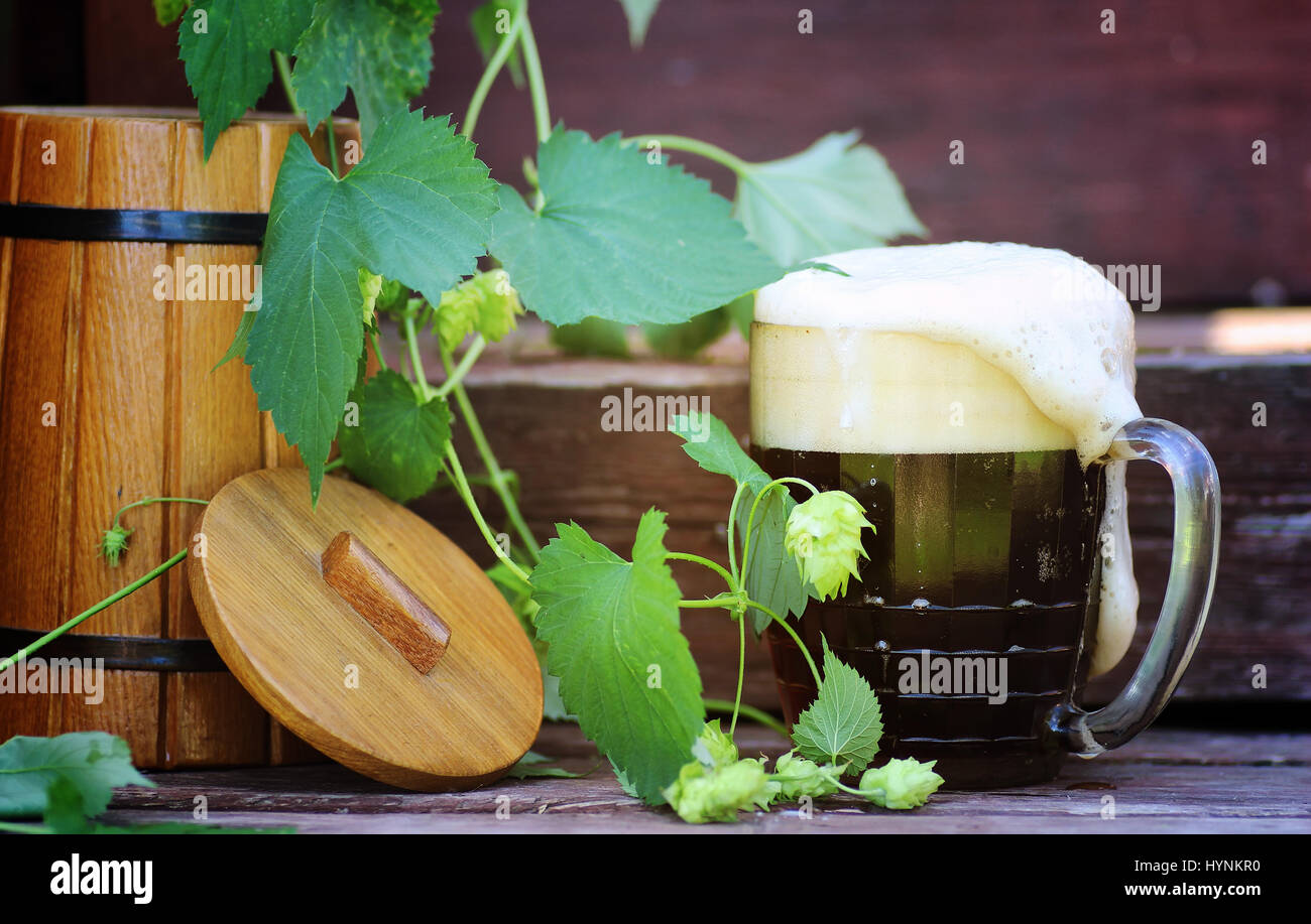 dark beer with wooden barrel Stock Photo - Alamy