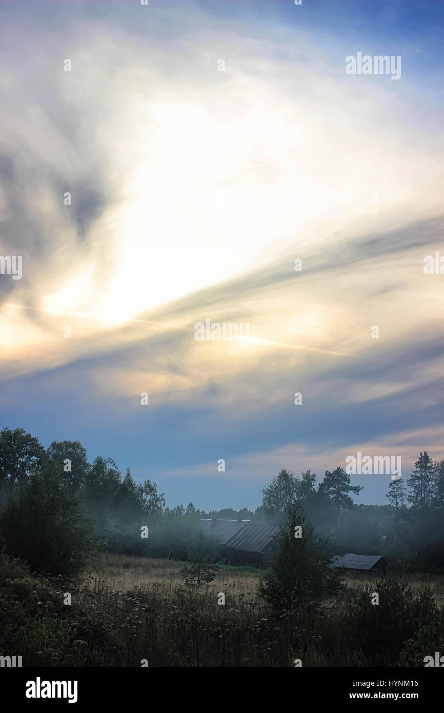 field house landscape sunset countryside Stock Photo - Alamy