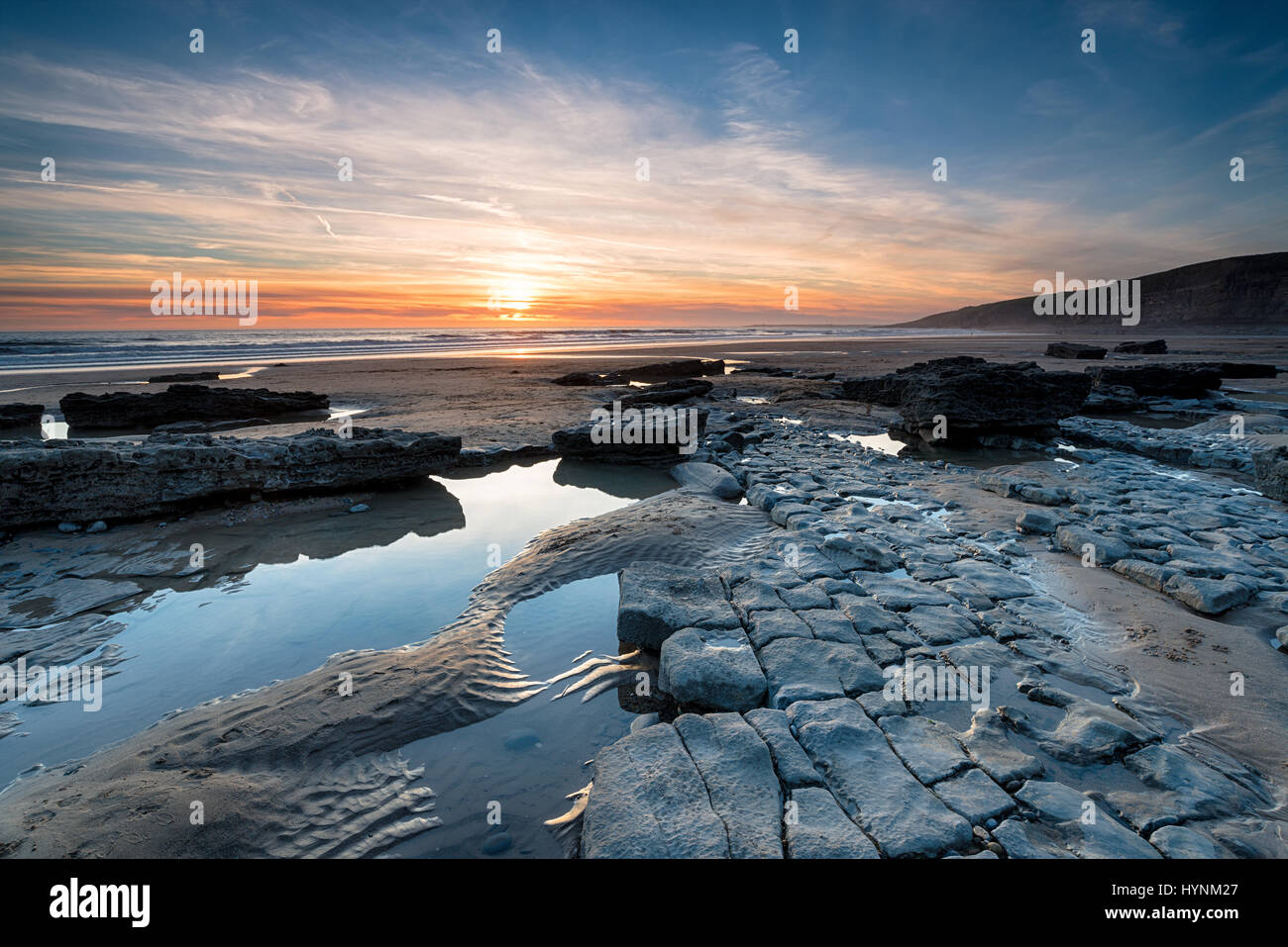 Limestone pavements on the beach at Dunraven Bay at Southerndown in the ...