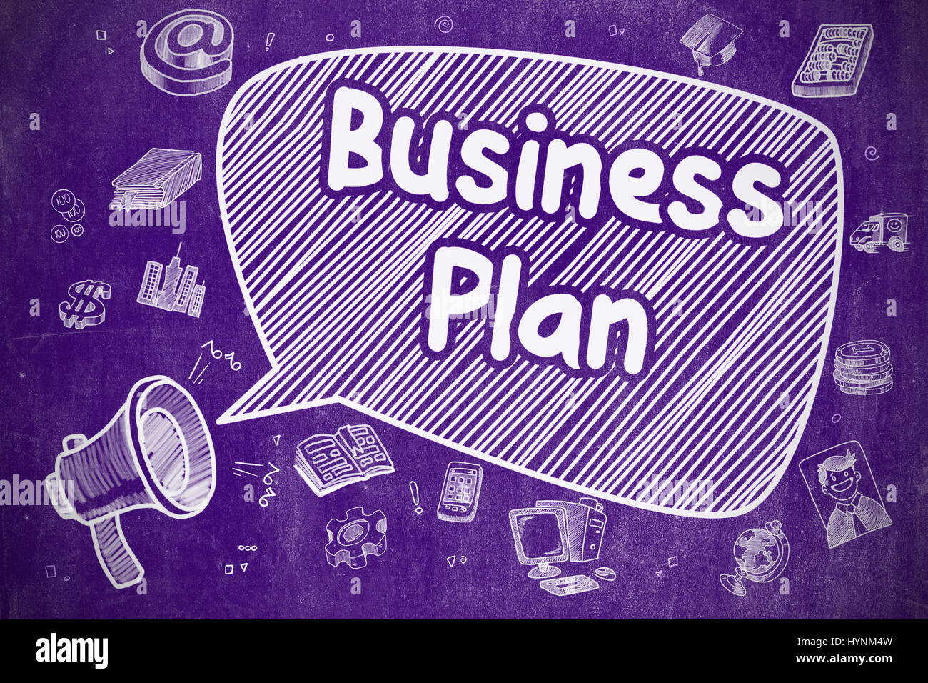 Business Plan - Cartoon Illustration on Purple Chalkboard Stock Photo ...