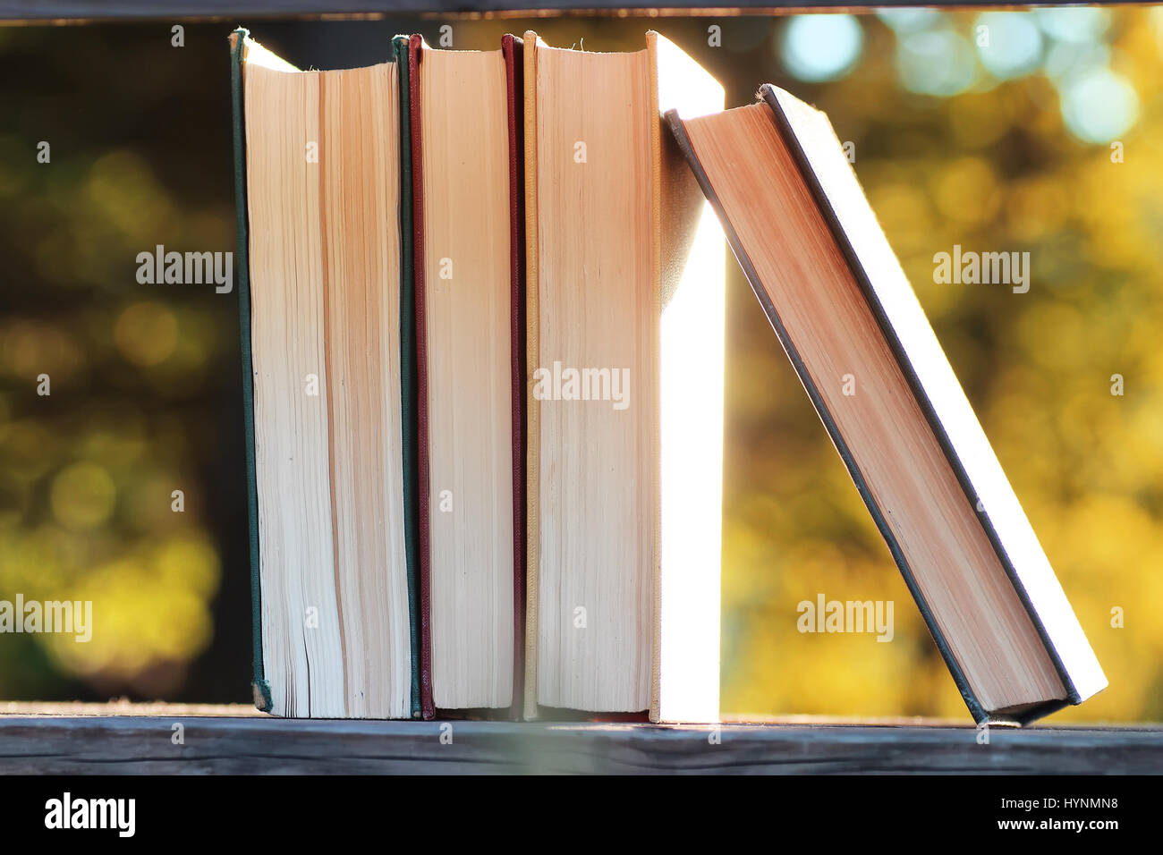 autumn book stack wooden outdoor Stock Photo - Alamy