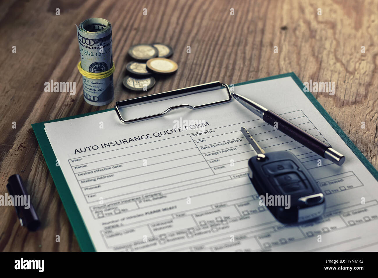 car insurance contract money Stock Photo - Alamy
