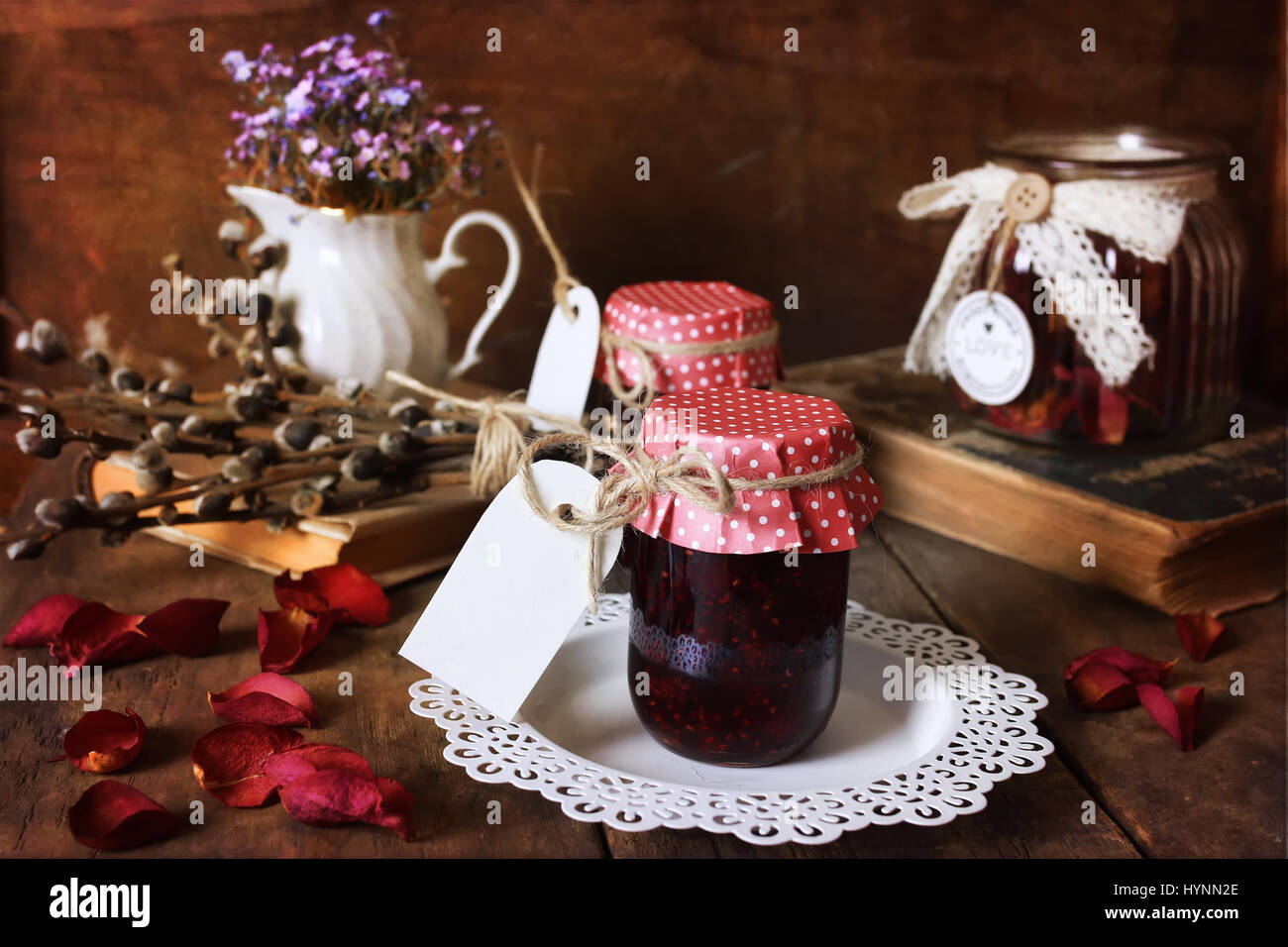 retro rustic homemade jam jar Stock Photo - Alamy