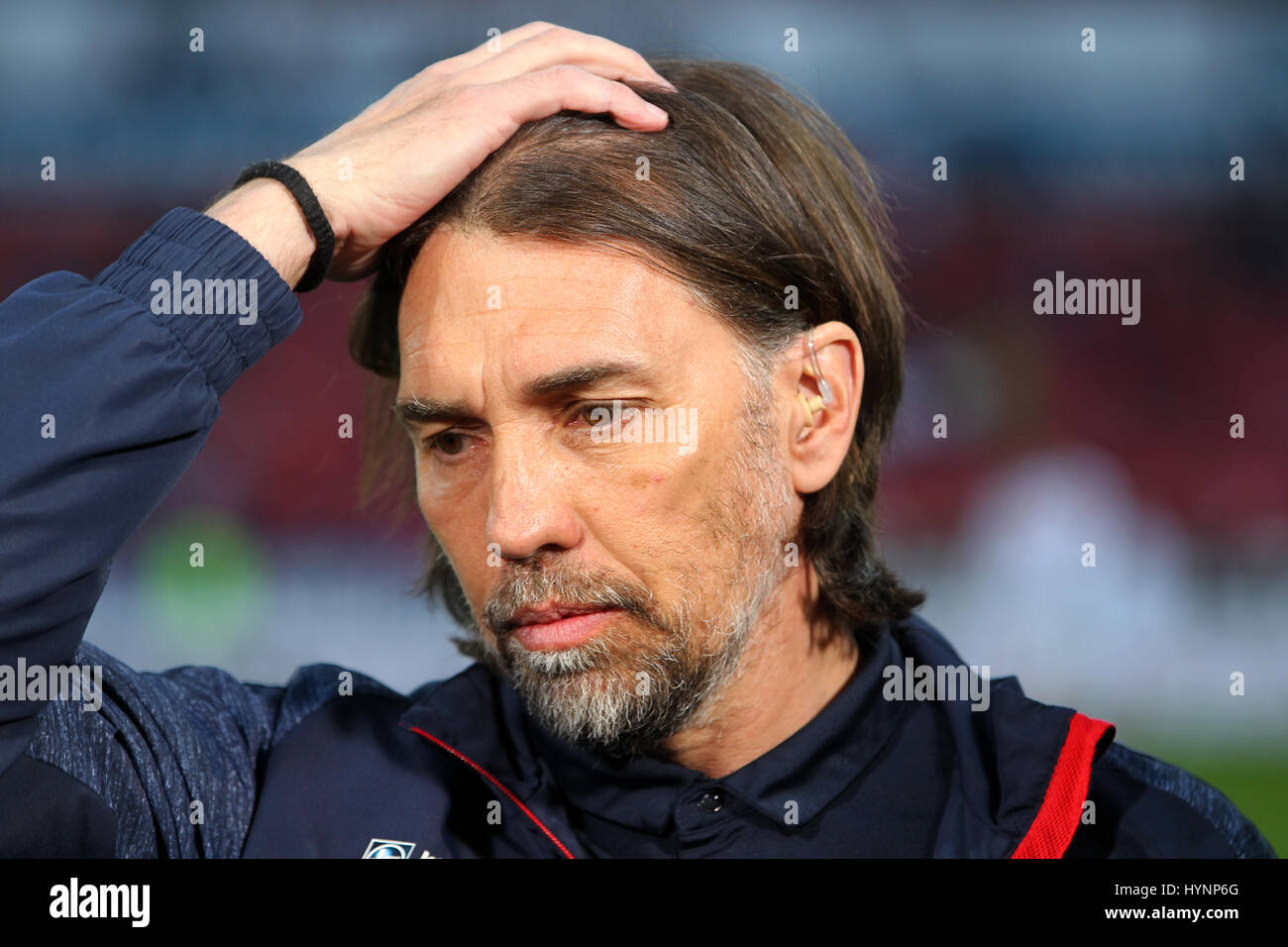 Mainz, Germany. 05th Apr, 2017. Mainz's coach, Martin Schmidt, at a ...
