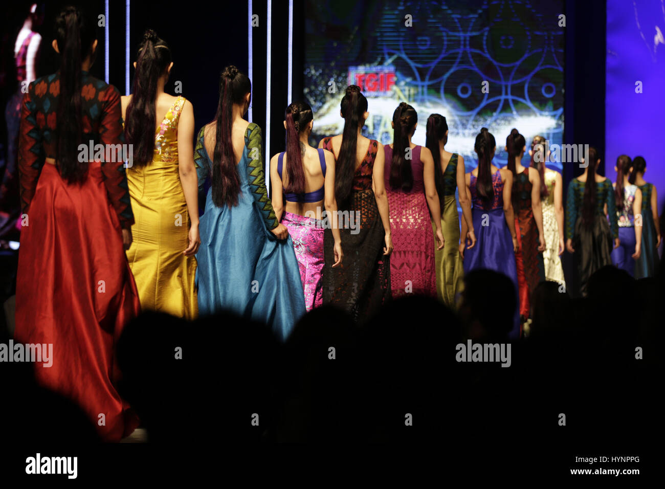 Kathmandu, Nepal. 5th Apr, 2017. Nepalese models present designers ...